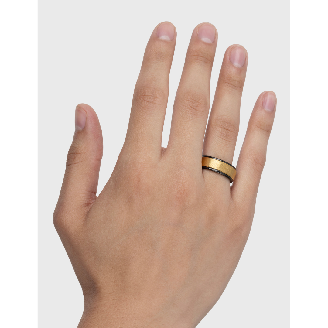 TUNGSTEN GOLD BRUSHED BLACK INTERIOR STEP EDGE RING -8MM | Patty Q's ...