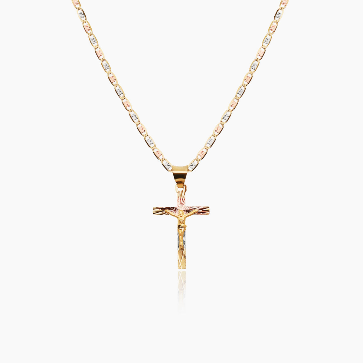 14K TRI COLOR GOLD TAMAR MINI CROSS NECKLACE | Patty Q's Jewelry Inc