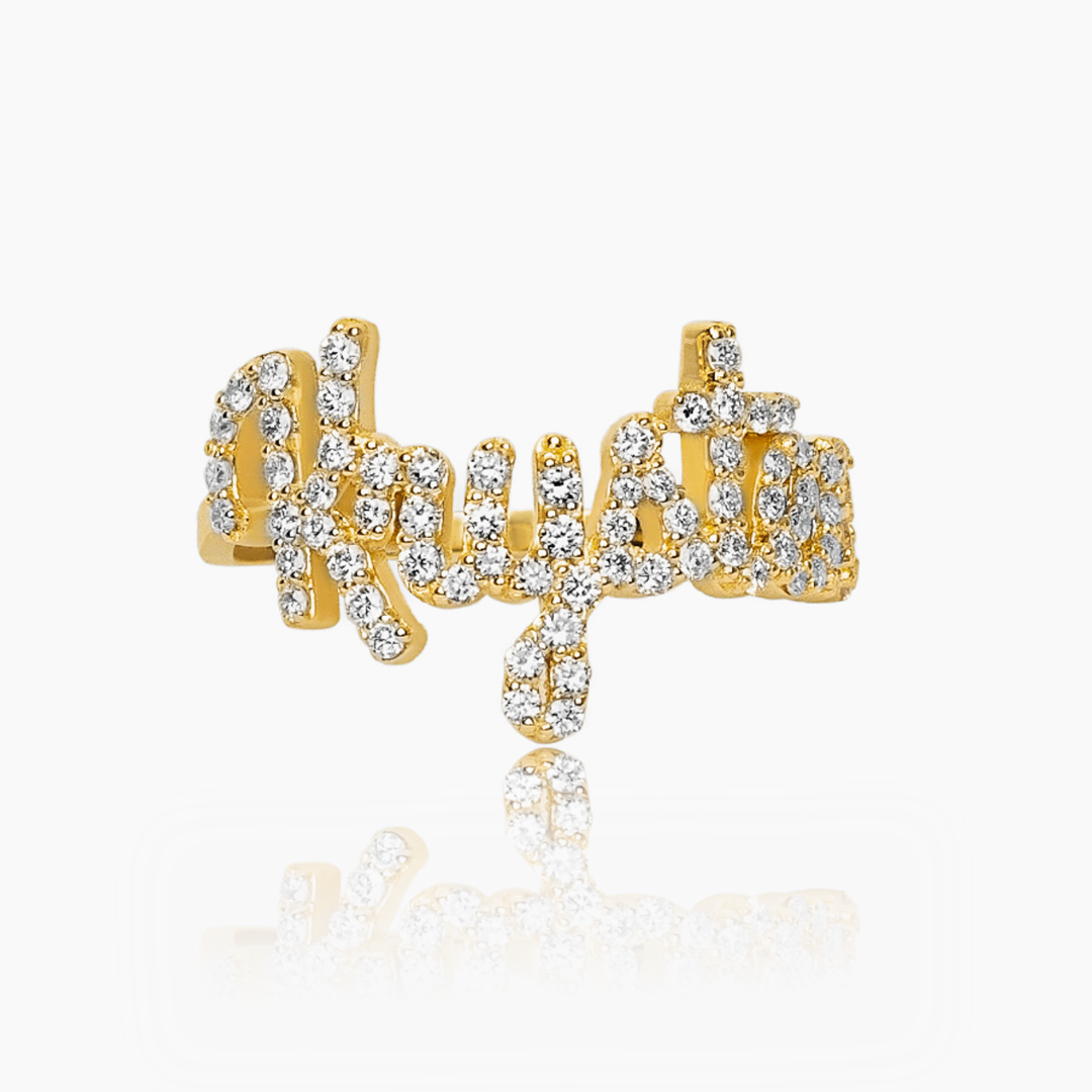 CUSTOM YELLOW GOLD CALLIGRA DIAMOND NAME RING | Patty Q's Jewelry Inc