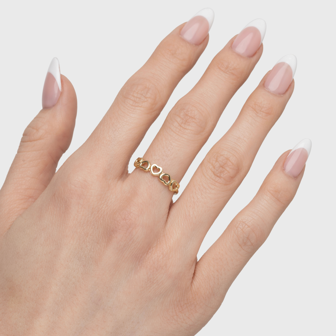14K YELLOW GOLD ALTERNATE OPEN HEART PATTERN RING | Patty Q's Jewelry Inc