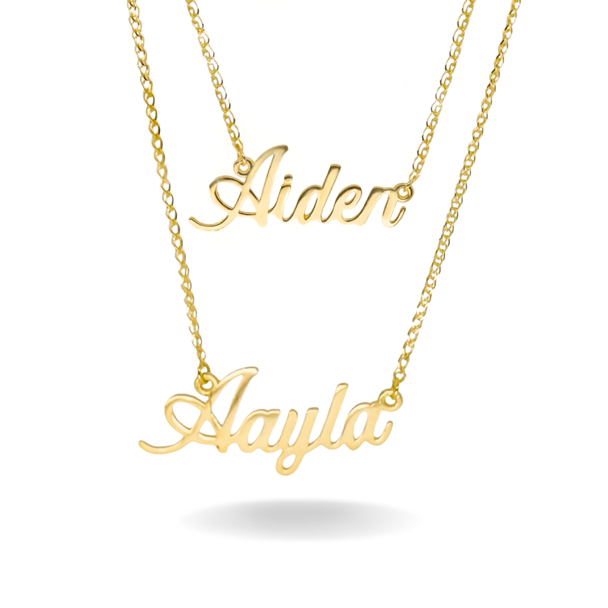 14K YELLOW GOLD DOUBLE LAYER SCRIPT FLOATING NAME NECKLACE | Patty Q's ...