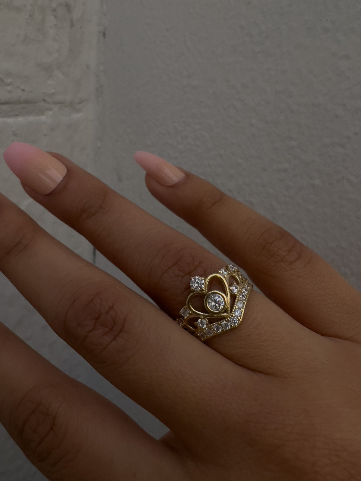 14K YELLOW GOLD PAVE HEART CROWN RING | Patty Q's Jewelry Inc